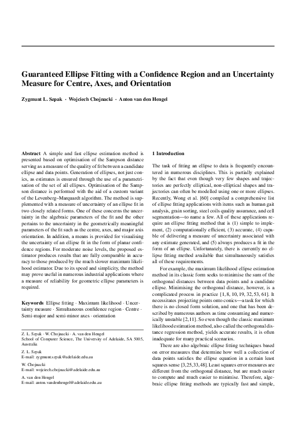 (PDF) Guaranteed Ellipse Fitting with a Confidence Region and an ...