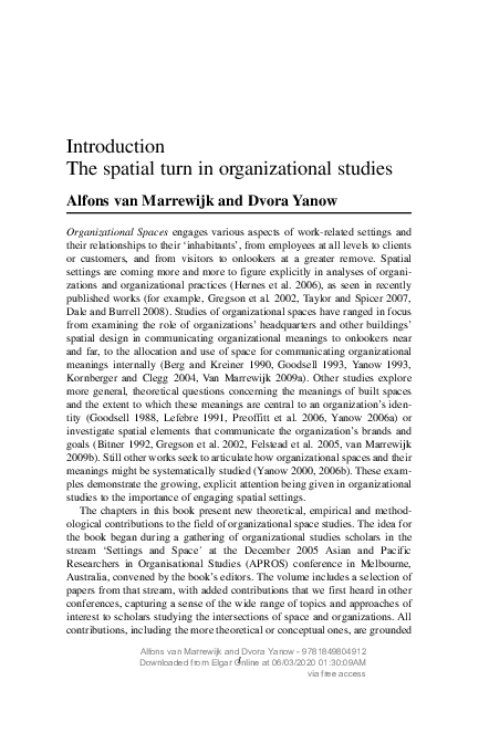 (PDF) Introduction: The Spatial Turn in Organizational Studies