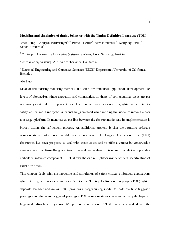 (PDF) Modeling and Simulation of Timing Behavior with the Timing Definition Language