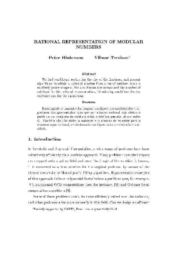 (PDF) Rational representation of modular numbers