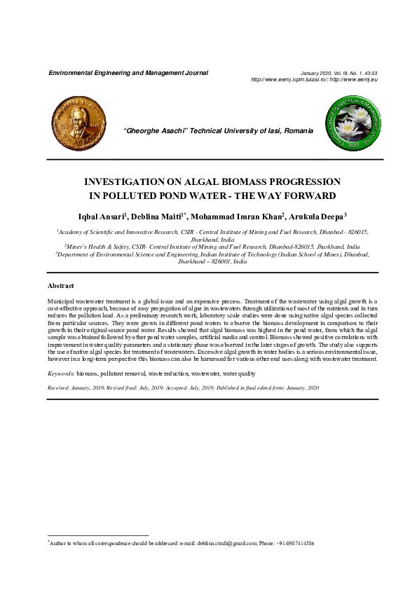 (PDF) Investigation on Algal Biomass Progression in Polluted Pond Water ...