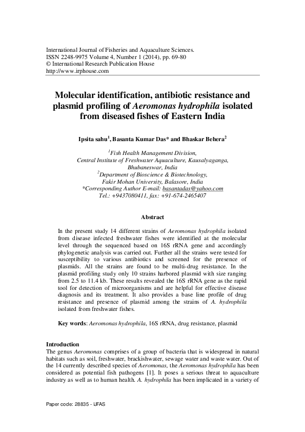 (PDF) Molecular identification , antibiotic resistance and plasmid ...