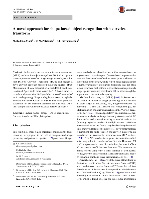 (PDF) A novel approach for shape-based object recognition with curvelet transform | radhika mani ...