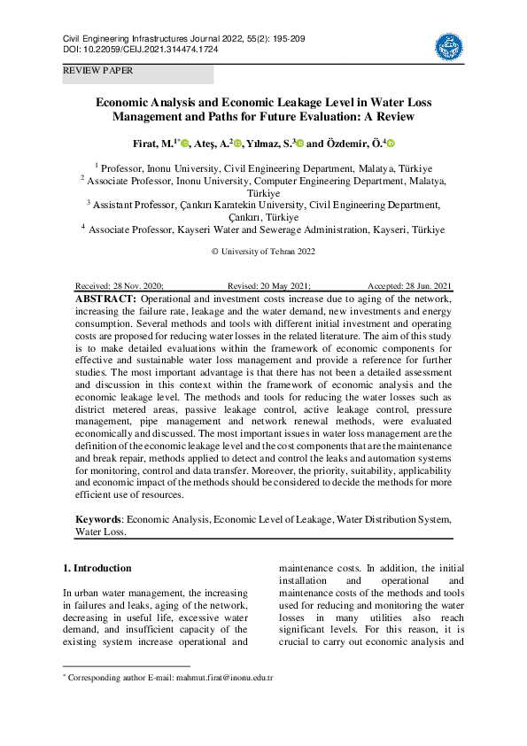 (PDF) Economic Analysis and Economic Leakage Level in Water Loss Management and Paths for Future ...
