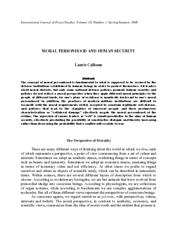 (PDF) Moral Personhood and Human Security
