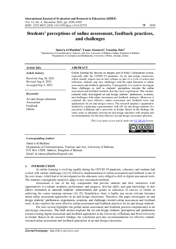 (PDF) Students’ perceptions of online assessment, feedback practices, and challenges