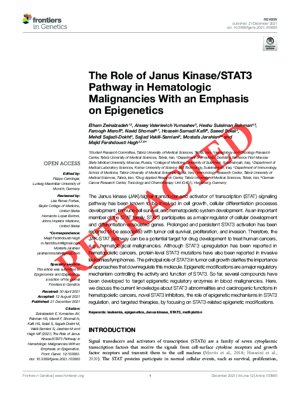 (PDF) The Role of Janus Kinase/STAT3 Pathway in Hematologic Malignancies With an Emphasis on ...