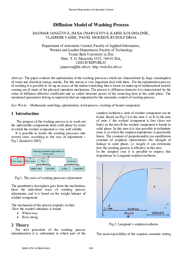 (PDF) Diffusion model of washing process