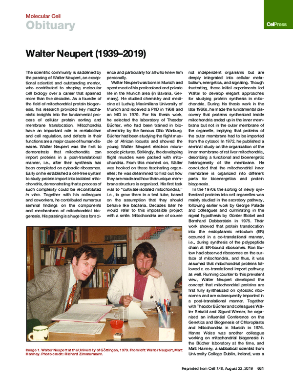 (PDF) Walter Neupert (1939–2019)