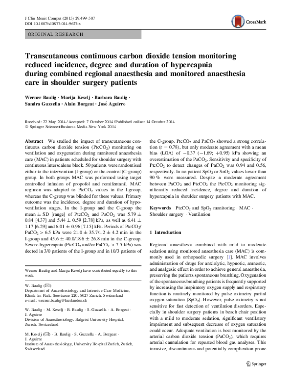 (PDF) Transcutaneous continuous carbon dioxide tension monitoring ...