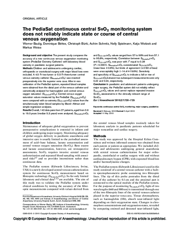 (PDF) The PediaSat continuous central SvO2 monitoring system does not ...