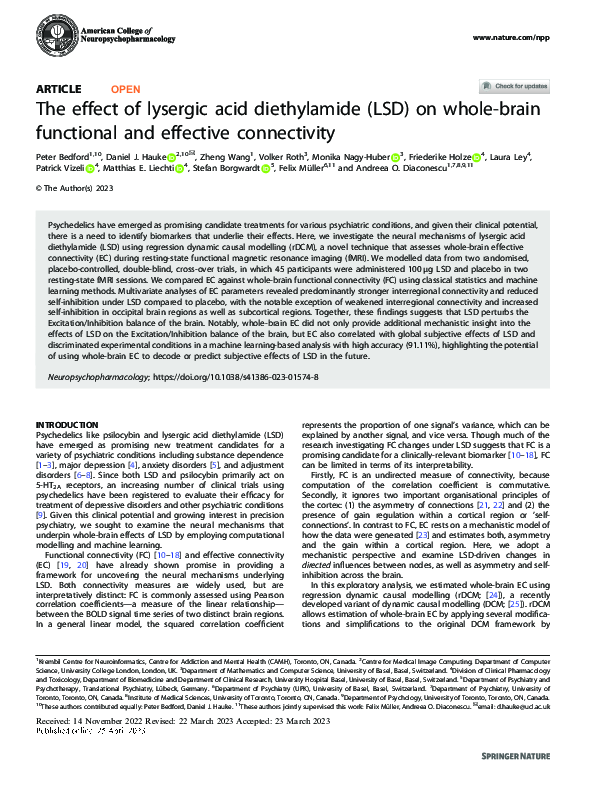(PDF) The effect of lysergic acid diethylamide (LSD) on whole-brain ...