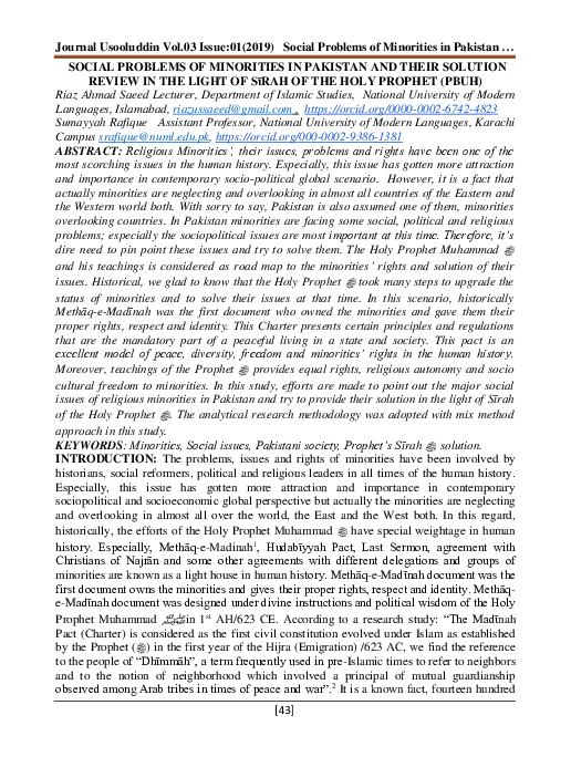 (PDF) SOCIAL PROBLEMS OF MINORITIES IN PAKISTAN AND THEIR SOLUTION ...