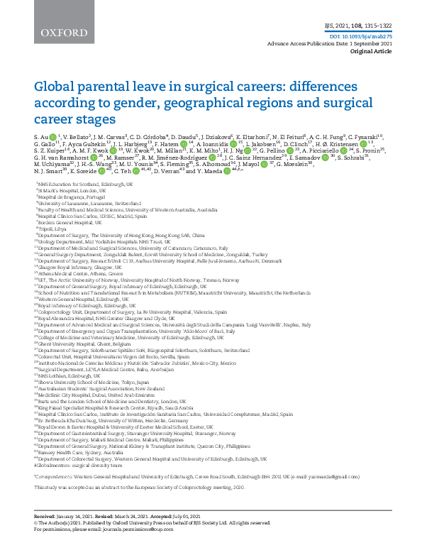 (PDF) Global parental leave in surgical careers: differences according ...