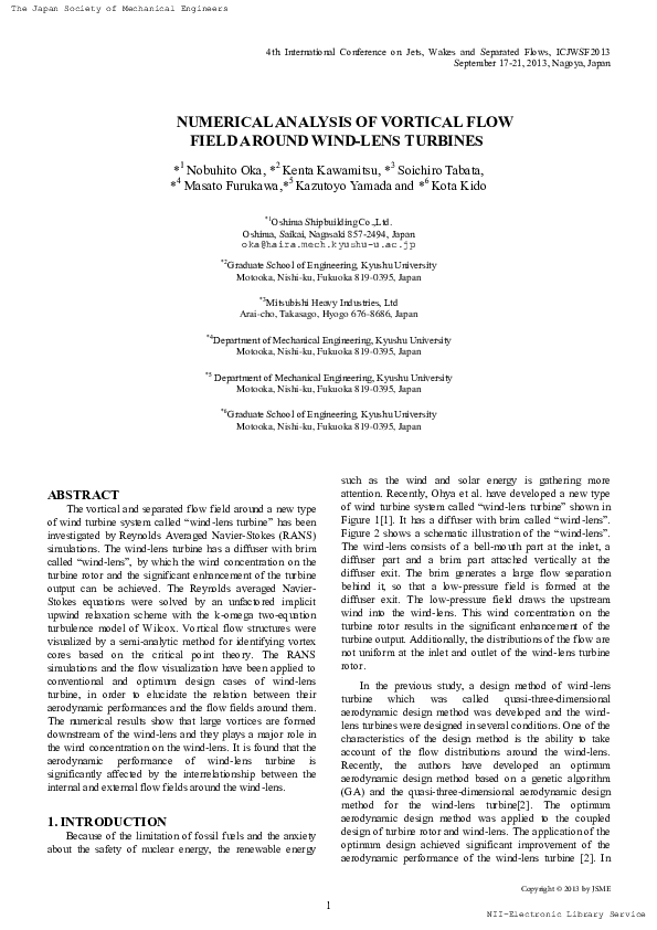 (PDF) 1130 Numerical Analysis of Vortical Flow Field Around Wind-Lens Turbines