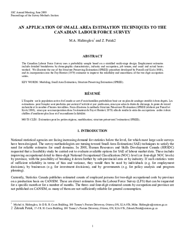 (PDF) An Application of Small Area Estimation Techniques to the ...