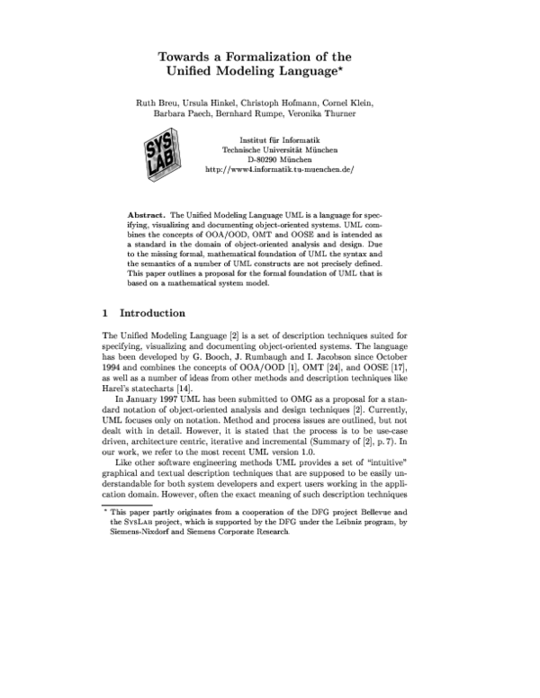 (PDF) Towards a Formalization of the Uni ed Modeling Language