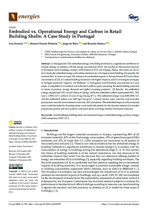 (PDF) Embodied vs. Operational Energy and Carbon in Retail Building ...