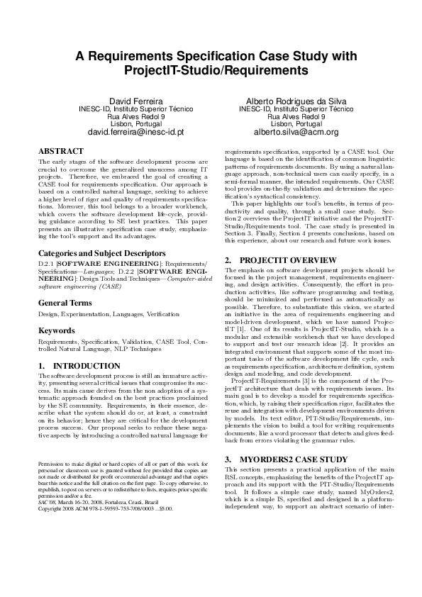 (PDF) A requirements specification case study with ProjectIT-studio/requirements