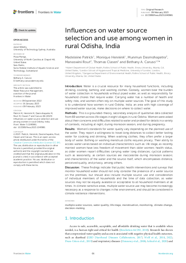 (PDF) Influences on water source selection and use among women in rural ...