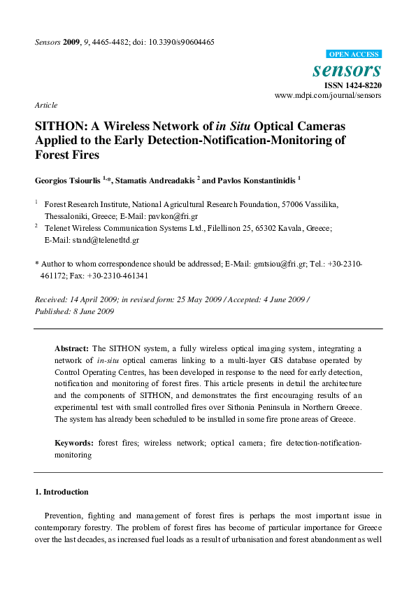 (PDF) SITHON: A Wireless Network of in Situ Optical Cameras Applied to ...