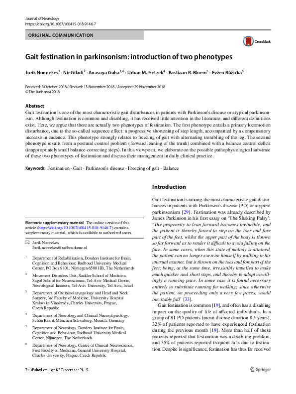 (PDF) Gait festination in parkinsonism: introduction of two phenotypes