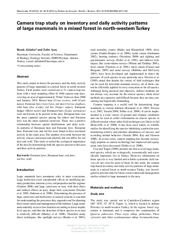 (PDF) Camera trap study on inventory and daily activity patterns of large mammals in a mixed ...