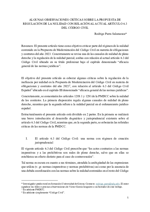 (PDF) Algunas observaciones críticas sobre la propuesta de regulación de la nulidad con relación ...