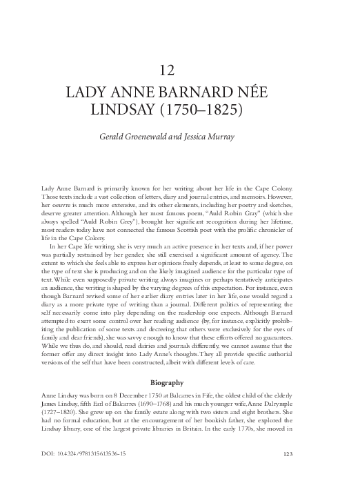 (PDF) Lady Anne Barnard née Lindsay (1750-1825)