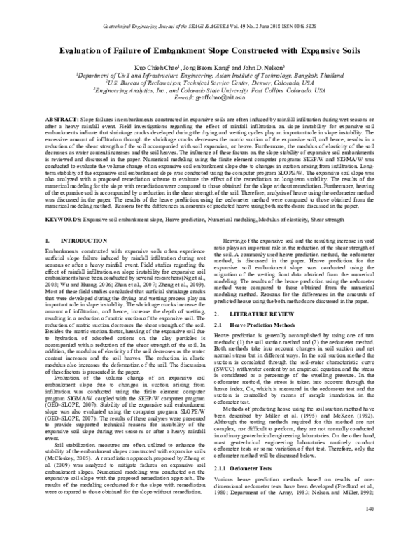 (PDF) Evaluation of Failure of Embankment Slope Constructed with Expansive Soils