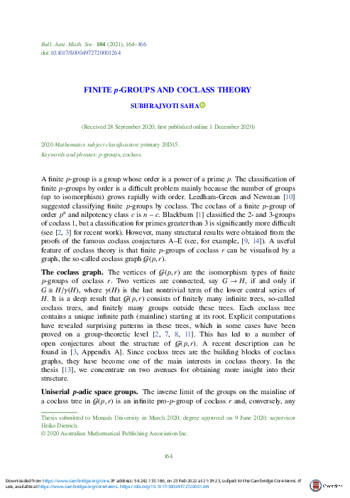 (PDF) Finite p-Groups and Coclass Theory