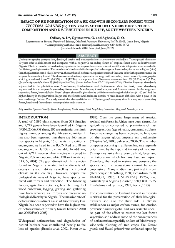 (PDF) Impact of re-forestation of a re-growth secondary forest with ...