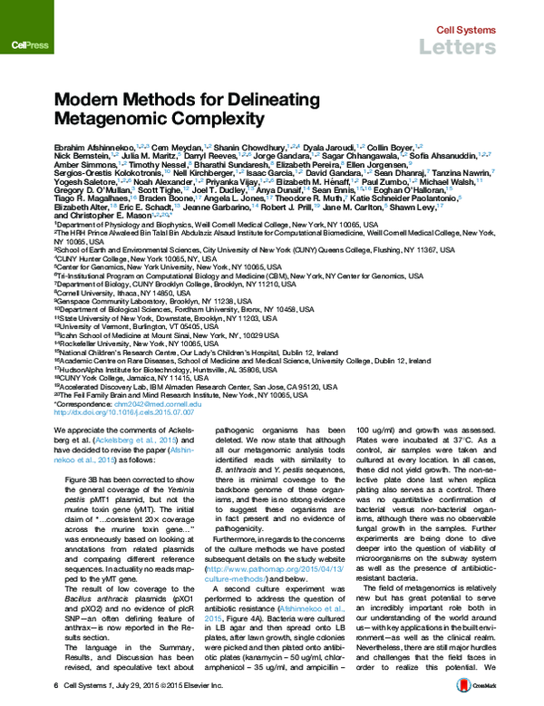 (PDF) Modern Methods for Delineating Metagenomic Complexity | Ellen ...