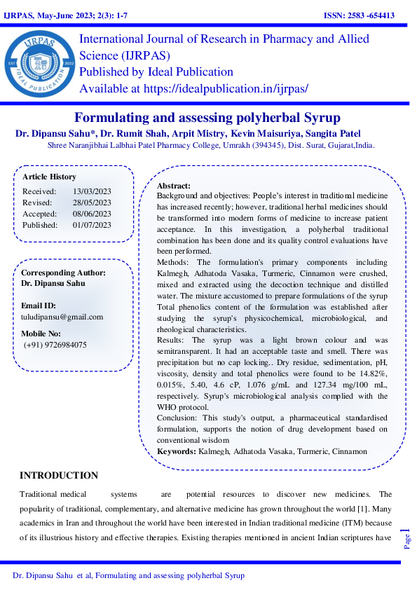 (PDF) Formulating and assessing polyherbal Syrup