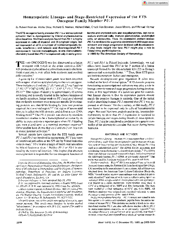 (PDF) Hematopoietic lineage- and stage-restricted expression of the ETS ...