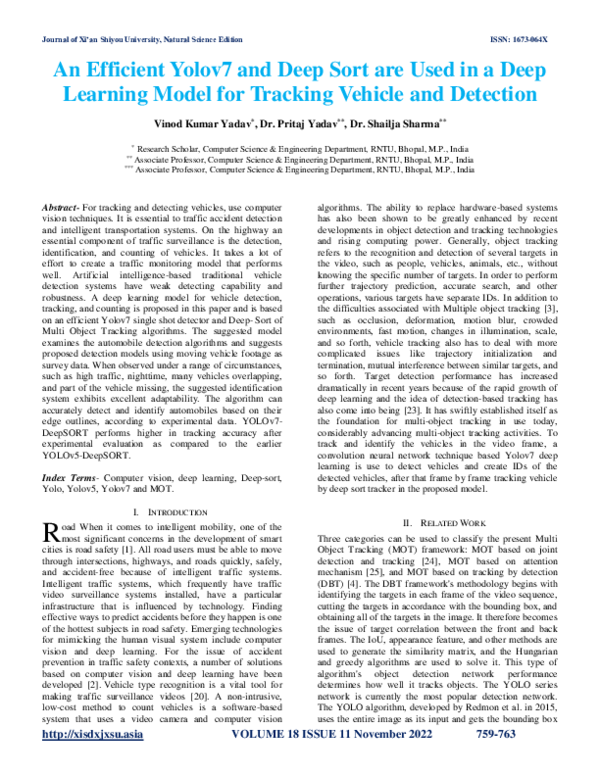 (PDF) An Efficient Yolov7 and Deep Sort are Used in a Deep Learning Model for Tracking Vehicle ...