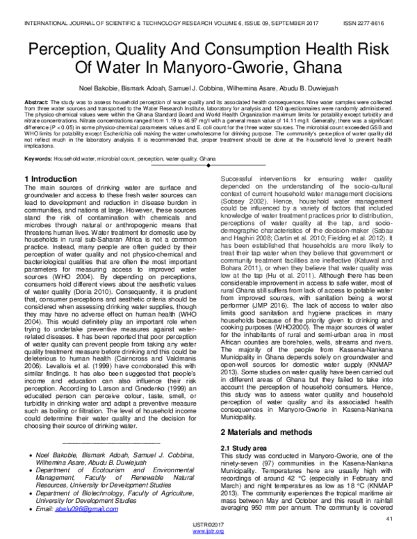 (PDF) Perception, Quality And Consumption Health Risk Of Water In ...