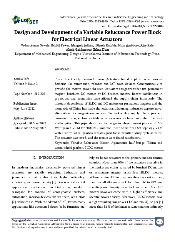 (PDF) Design and Development of a Variable Reluctance Power Block for Electrical Linear Actuators