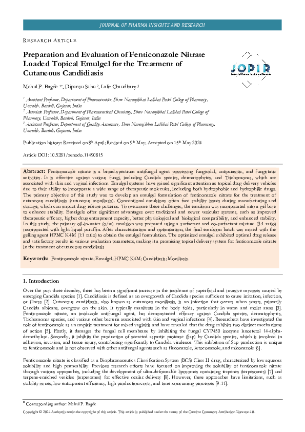 (PDF) Preparation and Evaluation of Fenticonazole Nitrate Loaded ...