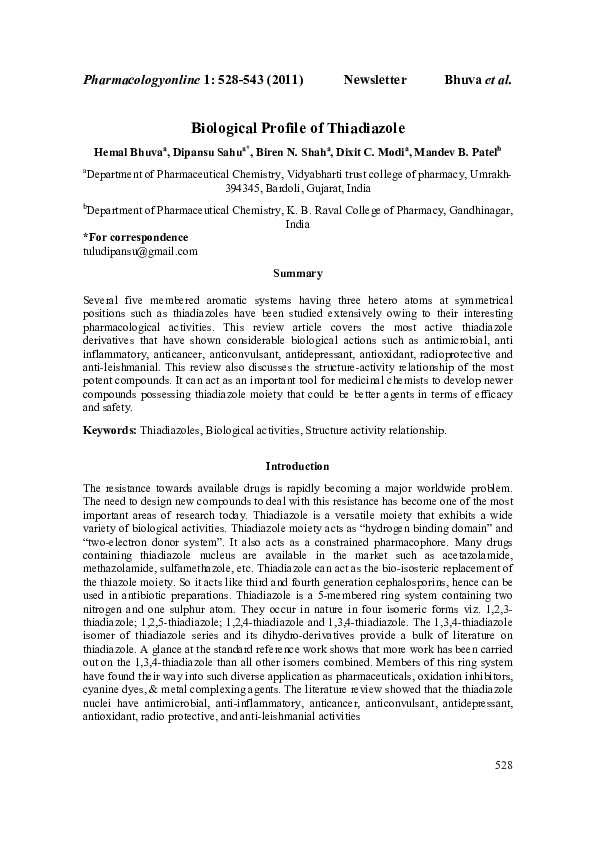 (PDF) Biological Profile of Thiadiazole