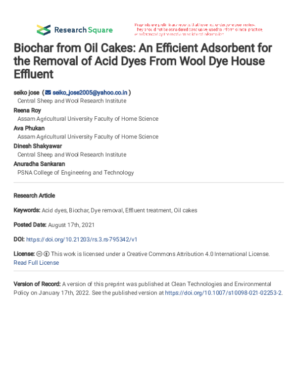 (PDF) Biochar from oil cakes: an efficient and economical adsorbent for ...