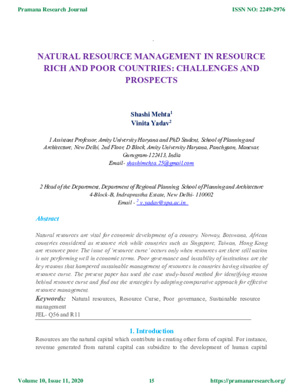 (PDF) NATURAL RESOURCE MANAGEMENT IN RESOURCE RICH AND POOR COUNTRIES ...