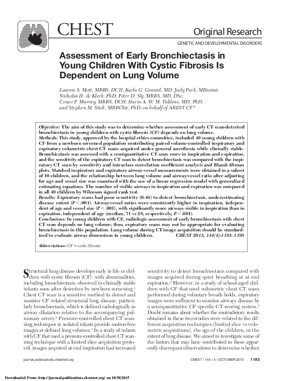 (PDF) Assessment of Early Bronchiectasis in Young Children With Cystic ...