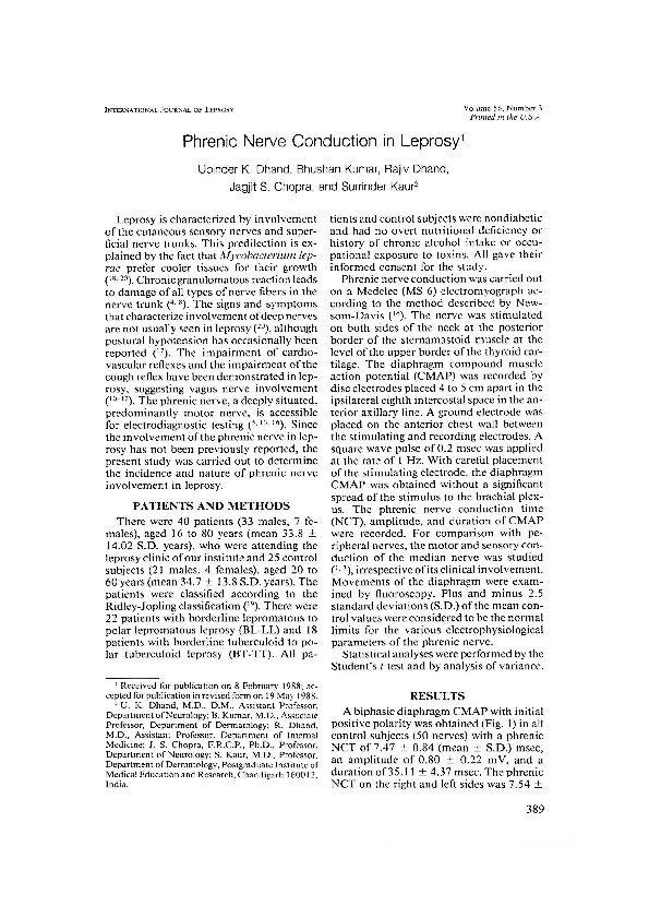 (PDF) Phrenic nerve conduction in leprosy