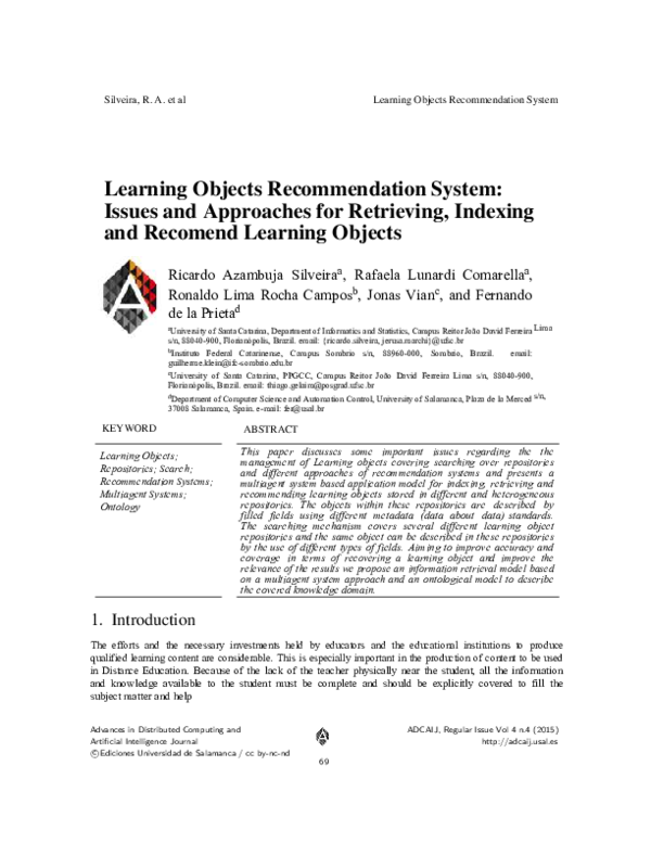 (PDF) Learning Objects Recommendation System: Issues and Approaches for ...