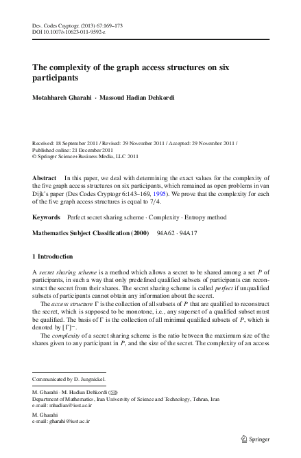 (PDF) The complexity of the graph access structures on six participants