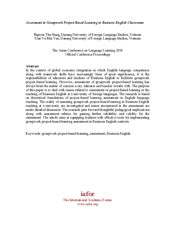 (PDF) Assessment in Groupwork Project-Based Learning in Business English Classrooms