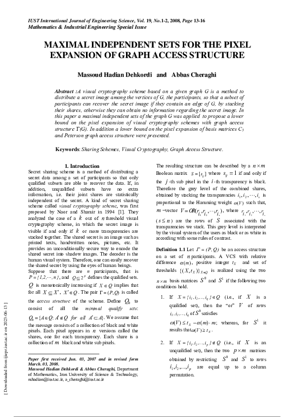 (PDF) Maximal independent sets for the pixel expansion of graph access structure
