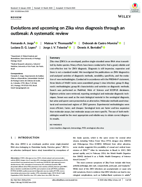 (PDF) Evolutions and upcoming on Zika virus diagnosis through an ...