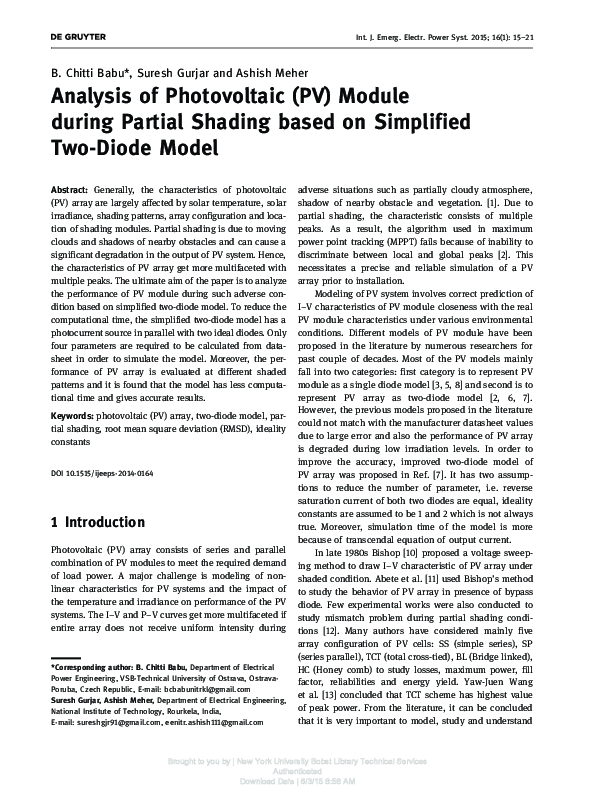 (PDF) Analysis of Photovoltaic (PV) Module during Partial Shading based ...